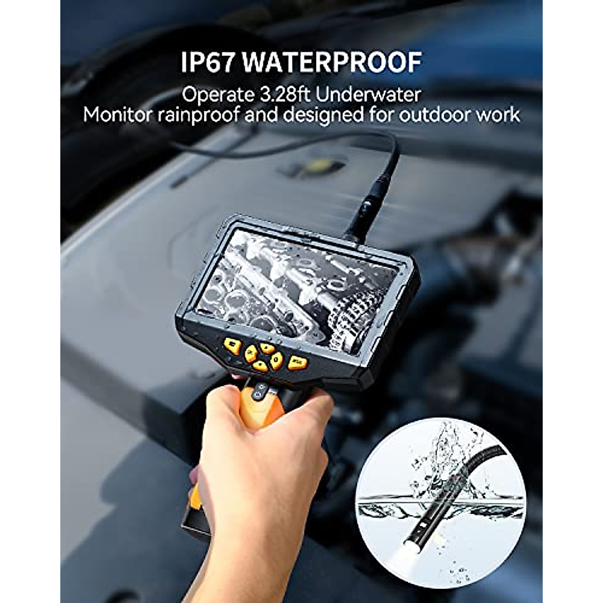 Triple Lens Borescope Inspection Camera, Teslong Professional Endoscope with Light, Digital Video Scope Camera, 5" IPS Screen, Waterproof Flexible Cable for Automotive/Home/Wall/Pipe/Car (16.4ft)