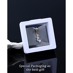 Melighting Solid Gold Belly Button Ring Gold Flower Belly Ring Clear CZ 9K Gold Belly Piercing Jewelry 14G Navel Ring for Women