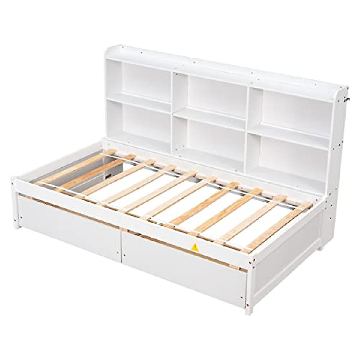 HomSof Twin Bed with Side Bookcase, Drawers,White