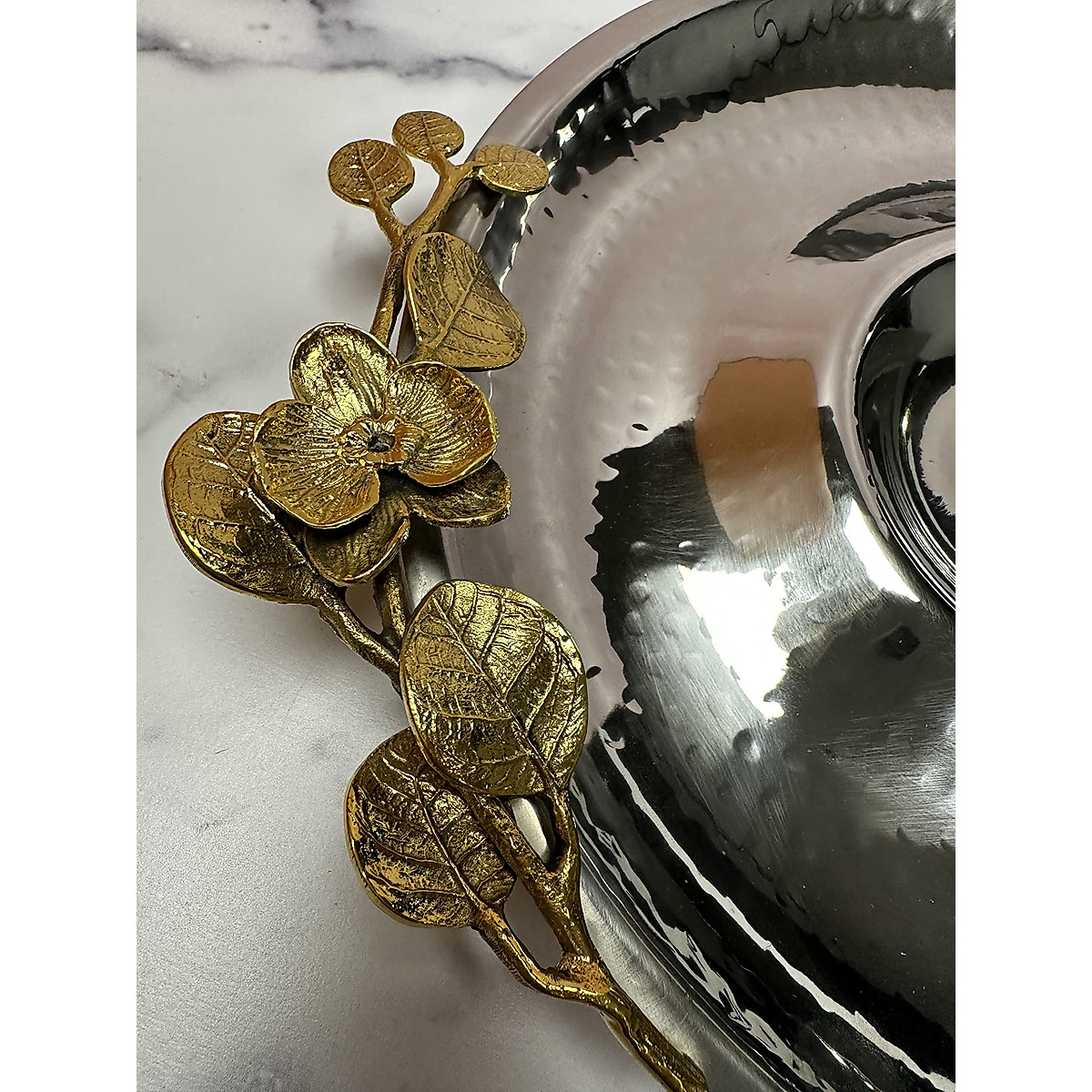 Decozen Chip and Dip Bowl with Orchid Accent - Elegant Serving Dish for Salad, Popcorn, Chips, Cereal, and Condiments - Fruit Bowl and Serving Bowl - Essential Kitchen Counter Serveware