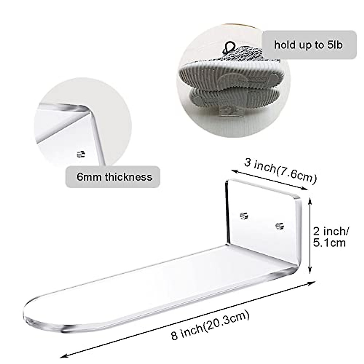 Floating Shoe Shelves for Closet Wall Set of 12, Floating Shoe Display Clear Acrylic Sneaker Shelves to Show Top Shoes and Sneaker Collection, Includes Shelves Shoe Organizers with Cross Screws