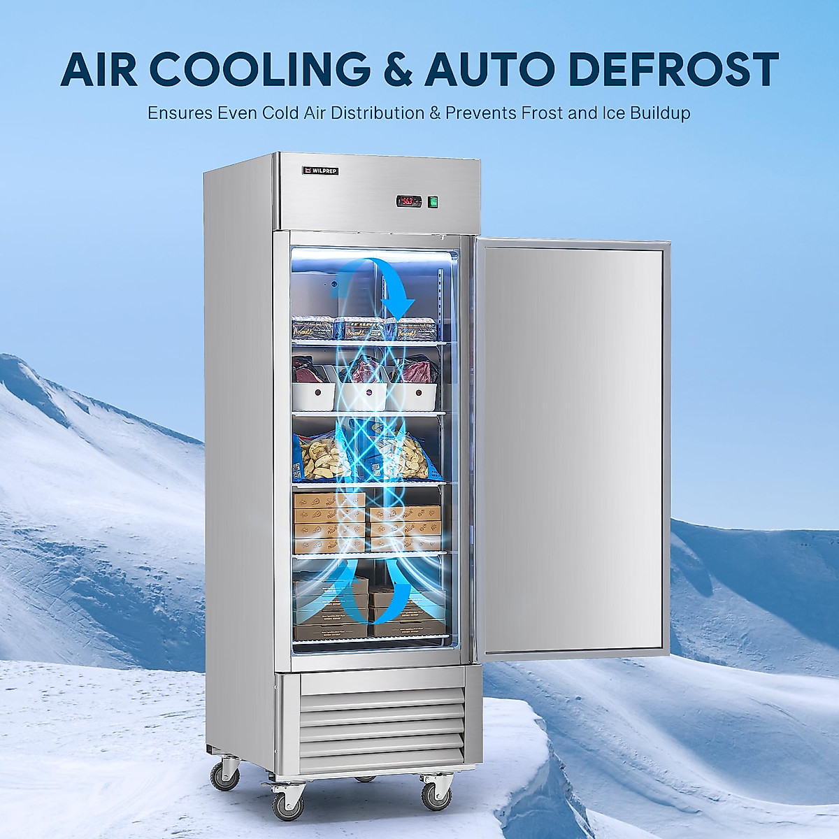 WILPREP Commercial Freezer, 27" ETL-Listed 1 Solid Door Upright Freezer with 18.7 cu. ft. Capacity, Stainless Steel Reach in Freezer with Air Cooling