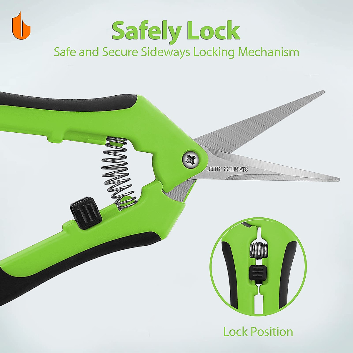 Urbanstrive Durable Gardening Scissors Gardening Hand Pruner Pruning Shear with Titanium Coated Curved Precision Blades, 1 Pack (Green)