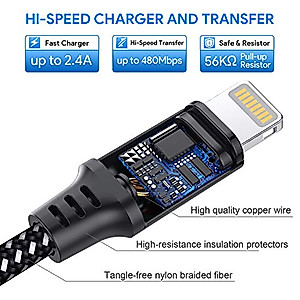 IWAVION iPhone Charger Cable, 4pack 3ft/1m Lightning Cable Nylon Braided MFi Certified iPhone Cable USB Sync Cord Fast iPhone Charging Cable for iPhone Xs Max X XR 8 7 6s 6 Plus SE 5, iPad Mini/Air