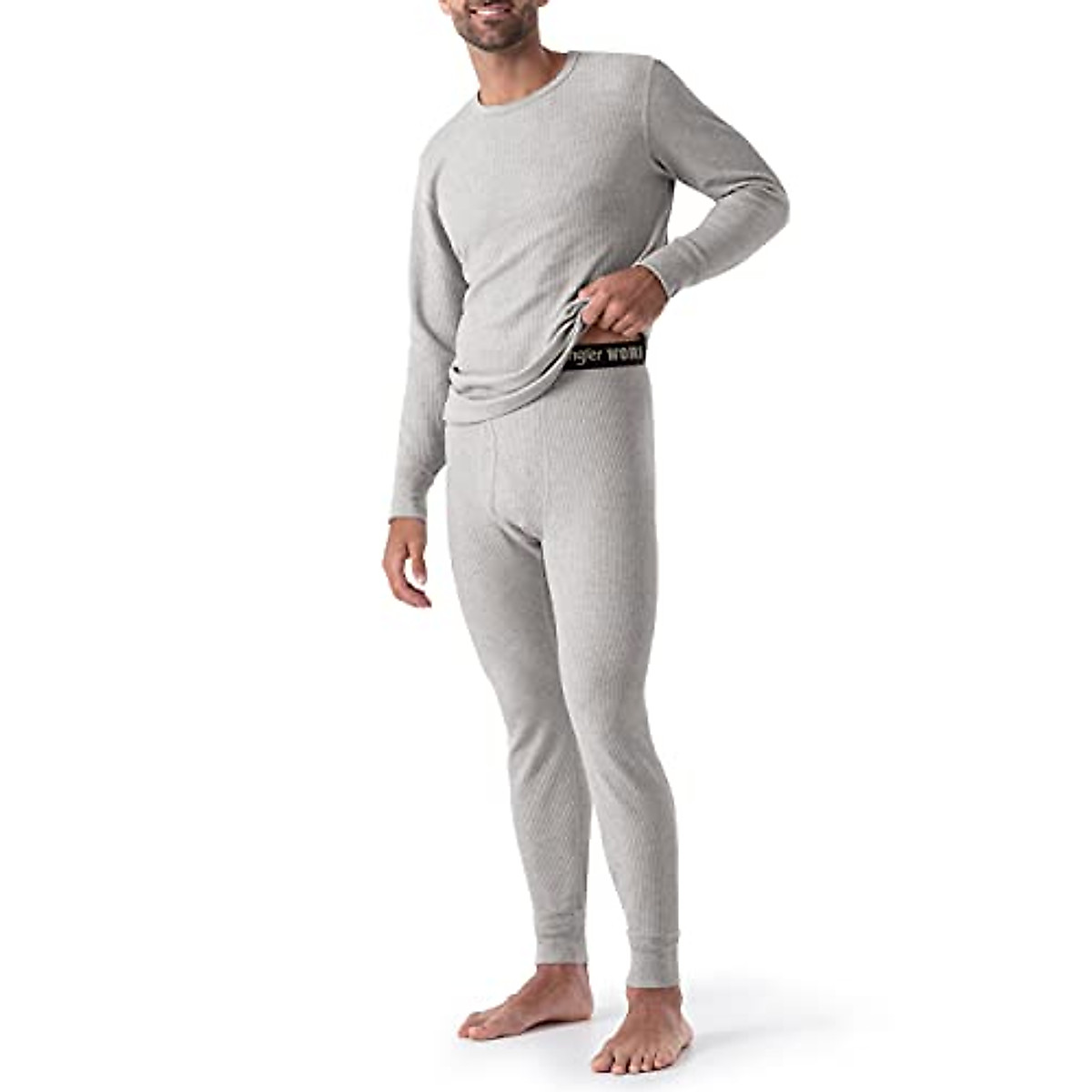 Wrangler Men's Waffle Thermal 2-Pack Pants, Light Grey Heather, Large