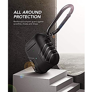 MOBOSI Military AirPods Case Cover Designed for AirPods 2 & 1, Full-Body Protective Vanguard Armor Series AirPod Case with Keychain for AirPods Wireless Charging Case, Black [Front LED Visible]