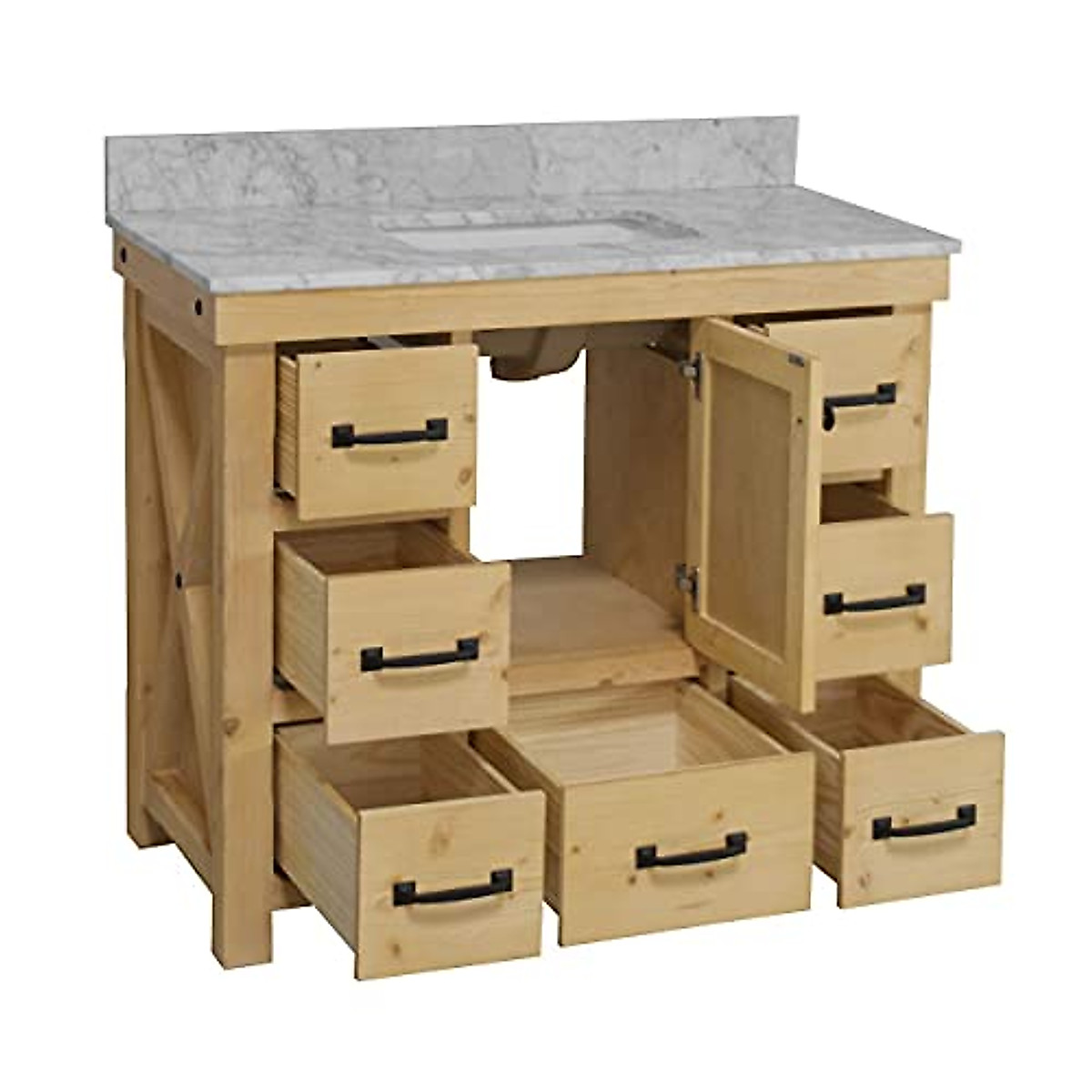 Tuscany 42-inch Bathroom Vanity (Carrara/Driftwood): Includes Driftwood Cabinet with Authentic Italian Carrara Marble Countertop and White Ceramic Sink