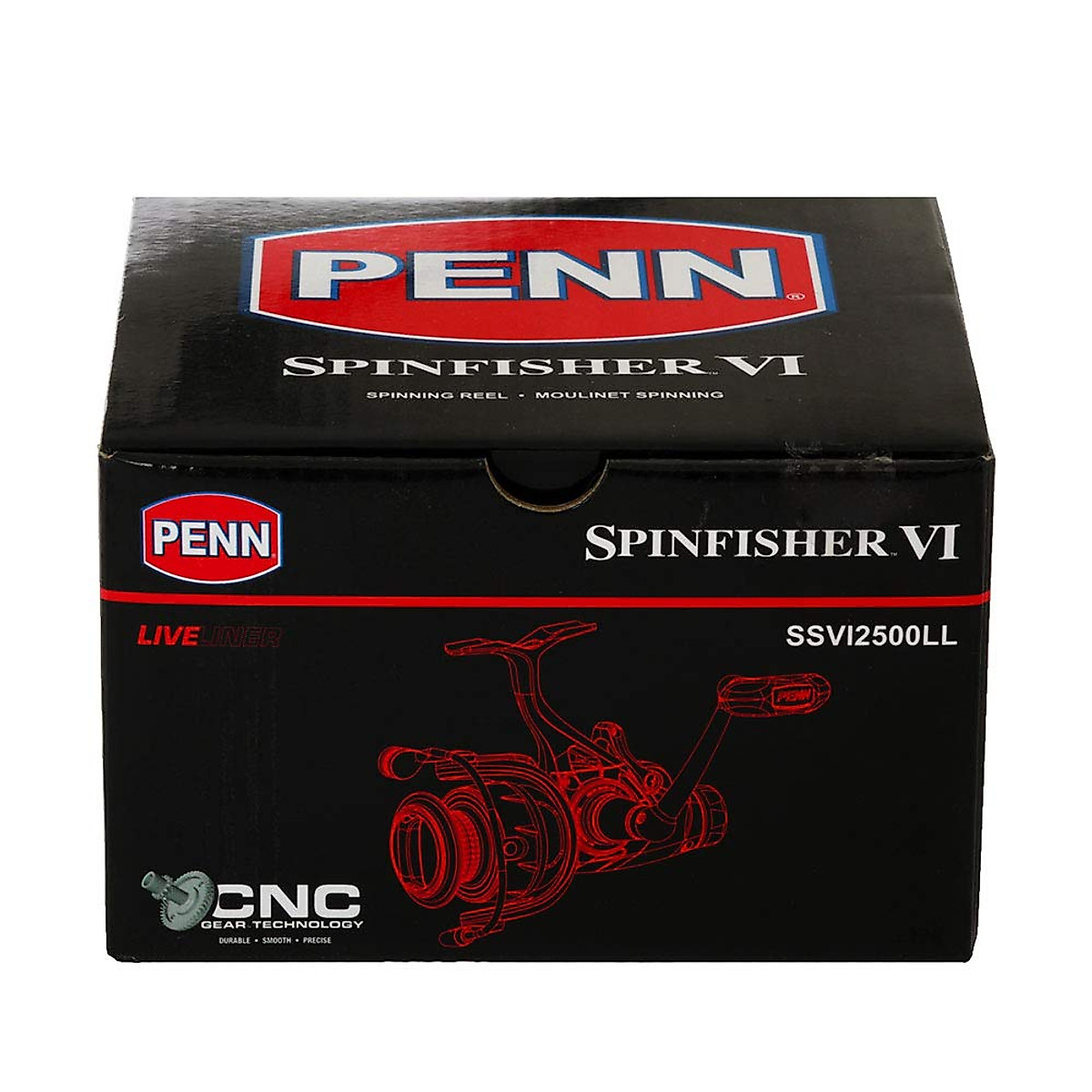 PENN Spinfisher VI Live Liner Spinning Inshore Fishing Reel, HT-100 Front Drag, Max of 15lb | 6.8kg, Built with Carbon Fiber Washers, 2500, Black Gold