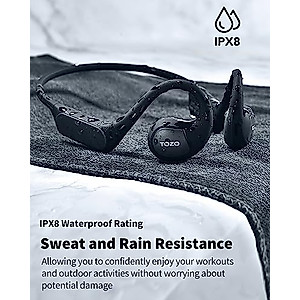 TOZO OpenReal Open Ear Headphones Bluetooth 5.3 Air Conduction Wireless Headphones Sport Earbuds with Premium Sound, Dual-Mic Call Noise Reduction Earphones with Hair Band for Running Cycling Black