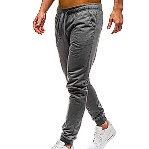 Mens Sweatpants, Men’s Casual Hipper Plain Drawstring Elastic Waist Sports Running Jogger Ankle-Length Trouser Pockets Dark Gray
