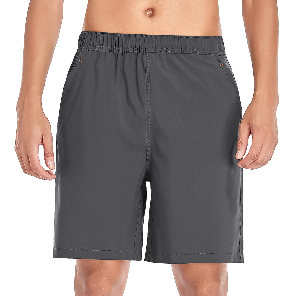 Selovzz Mens Workout Athletic Gym Shorts Sports Quick Dry Lightwight Mens Elastic Waist Shorts with Zipper Pockets (Dark Grey, US XL)