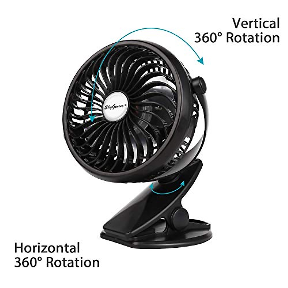 SkyGenius Battery Operated Clip on Mini Desk Fan, Black