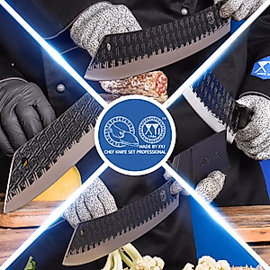 XYJ Slicing Japanese Chef Knife With Guards Protector,Curved Vegetable Butcher Knives Camping Kitchen Knives,Carving Brisket Knife,Full Tang (14.5 Inch)