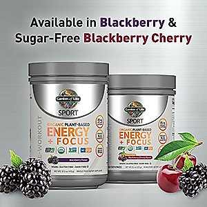 Garden of Life Sport Organic Plant-Based Energy + Focus Vegan Clean Pre Workout Powder, Sugar & Gluten Free BlackBerry Cherry with 85mg Caffeine, Natural NO Booster, B12, 40 Servings, 8.14 Oz