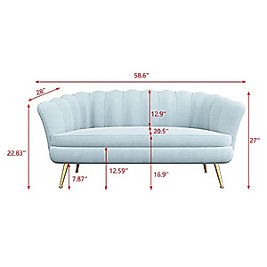 Loveseat Sofa, Modern Velvet Couch Accent Upholstered Settee, 2 Seater Small Loveseat for Small Spaces, Office, Bedroom, Living Room (Light Blue)