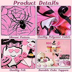 Halloween Birthday Party Decorations Pink and Black Happy Boo Day Halloween Theme Birthday Party Supplies 92 Pcs for Girl Including Backdrop, Tablecloth, Spider Bat Wall Stickers, Balloons
