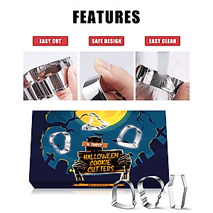 16 Pcs Halloween Cookie Cutters Halloween Set with Decorating Instructions Stainless Steel Pumpkin Witch Hat Cat Bat Skull Ghost Candy Coffin And More