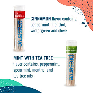 Preserve Flavored Toothpicks, Mint Tea Tree flavor, Wood, 3 Count x (35 each)