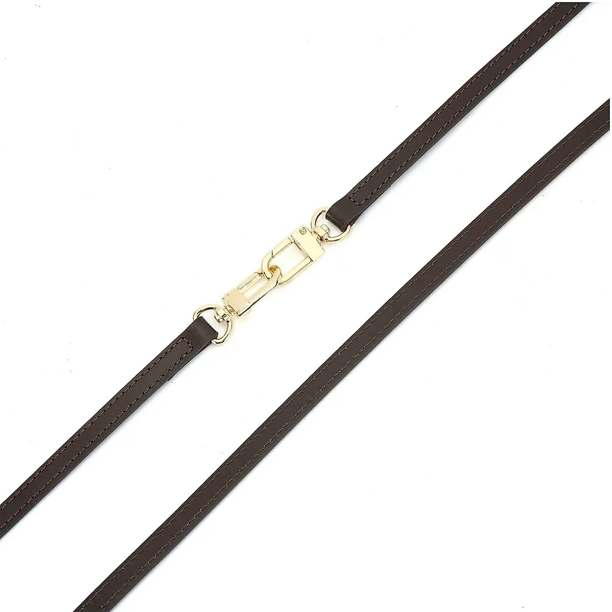 Genuine Leather Cross Body Strap for Alma BB Damier Ebene Pochette Eva Favorite PM MM Mini 10mm Coated Dark Brown with Gold Hardware (Brown120cm Gold HW)