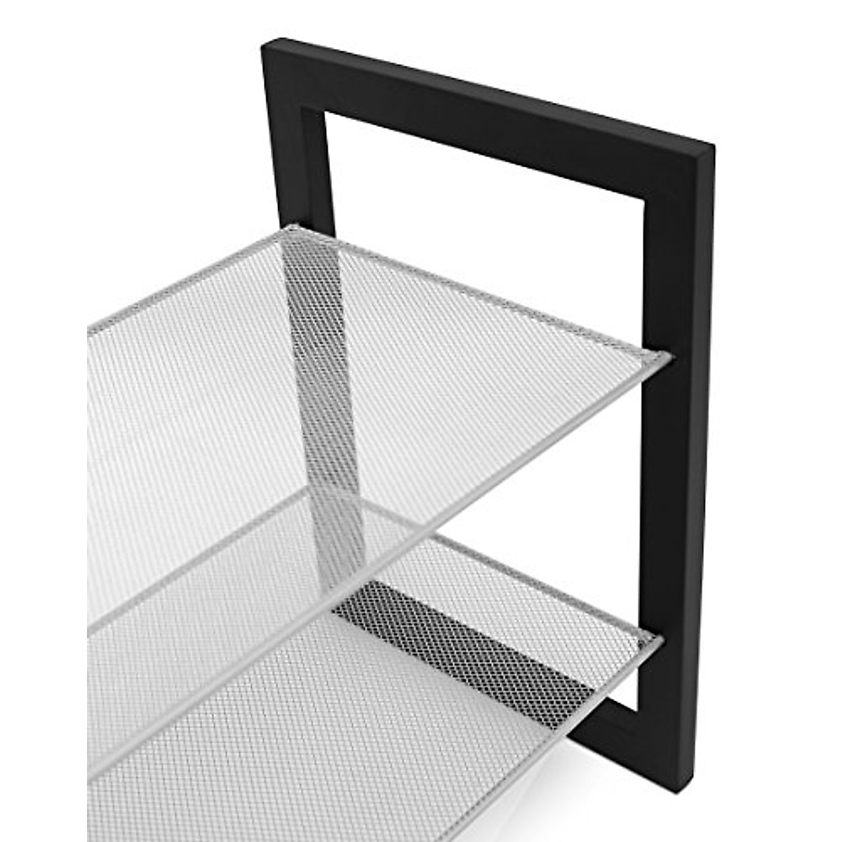 Internet's Best Mesh Shoe Rack - 2 Tier - Free Standing Metal Wood Shoe Organizer - Closet and Entryway - Fits 8 Pairs of Shoes - Black & Silver