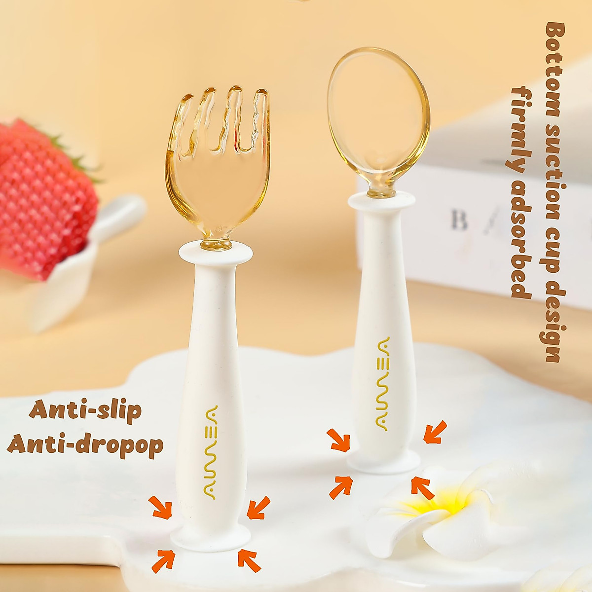 Aurrea Toddler Forks and Spoons Set with travel case, Kids utensils for self-feeding bendable handle,Safe silicone Children Spoon and Fork,Toddler utensils,Silicone Grip and PPSU Head, Aged 6M+