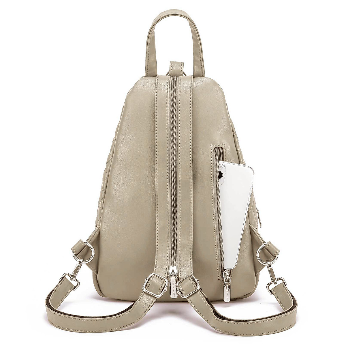 AMELIE GALANTI PU Leather Small Backpack Purse for Women,Small Crossbody Sling Bag Multipurpose Chest Bag for Women Cycling (Beige-1)