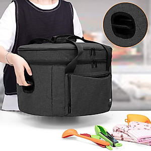LUXJA Double Layers Slow Cooker Bag (with a Bottom Pad), Insulated Slow Cooker Carrier Fits for Most 6-8 Quart Oval Slow Cooker, Black (Bag Only)