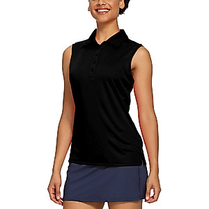 CQC Women's Golf Tennis Sleeveless Polo Shirts Quick Dry Athletic Tank Tops UPF 50+ Black M