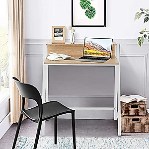 Tangkula Small Computer Desk, Compact Home Office Desk with Sturdy Frame, 2 Tier Study Writing Table for Small Place Apartment Office, Desk for Bedroom, Kid’s Desk