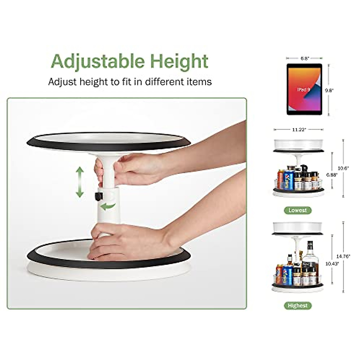 Kootek 2 Tier Lazy Susan Organizer, 11 Inches Height Adjustable Rotating Turntable, Spice Rack for Kitchen Cabinet, Countertop, Bathroom, Makeup, Pantry Organization and Storage with 4 Divided Bins