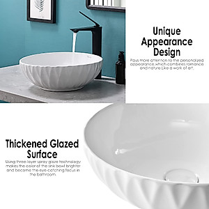 Davivy 15.3'' Round Vessel Sink with Pop Up Drain,Bathroom Vessel Sinks,Bathroom Sinks Above Counter,White Vessel Sink,Counter top Sink,Round Vessel Sinks for bathrooms