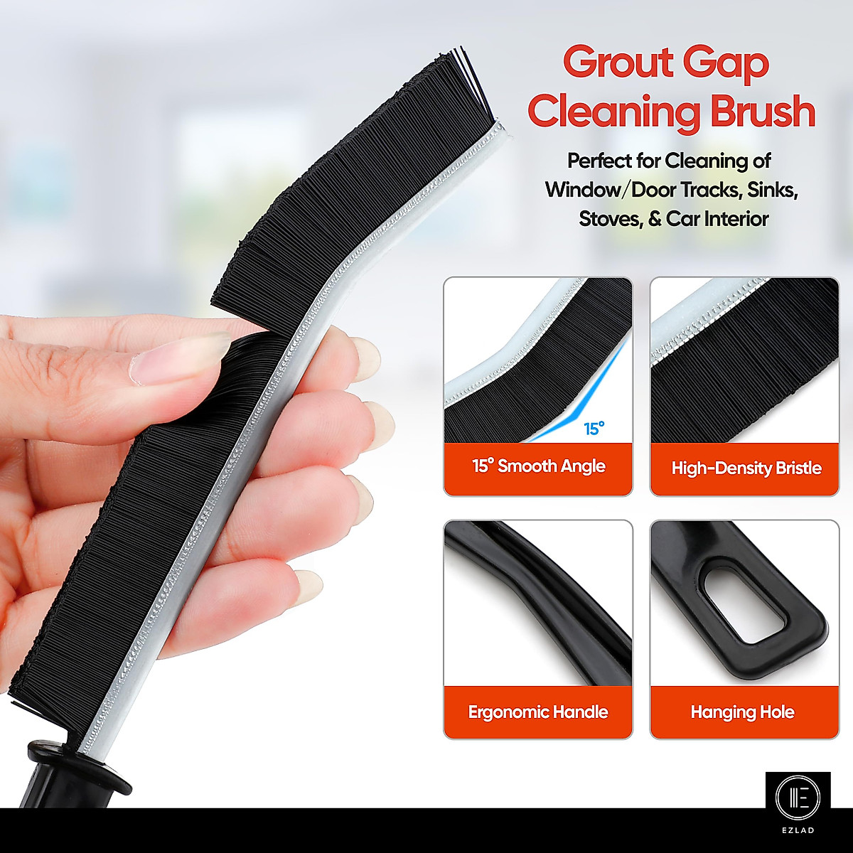 EZLAD 5 Pcs Hard Bristle Crevice Cleaning Brush for Household Use, Grout Gap Cleaning Brushes for Bathroom, Kitchen, Tiles, Window & Door, New 2023 Design Long Skinny Multifunctional Cleaner Tool