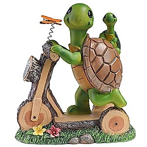 Sempoda 2Pcs Outdoor Solar Lights Turtle Statues Decor, Solar Powered LED Scooter Light Garden Sculptures, Waterproof Resin Art Lighting Lamp for Garden Landscape Patio Lawn Yard Pathway Decor