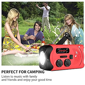 Emergency Crank Radio with 2000mAh Emergency Power Bank, AM/FM NOAA Solar Powered Crank Wind Up Radio with SOS Alarm, Bright Flashlight, Emergency Power Bank for Cellphone, Used for Outdoor&Emergency