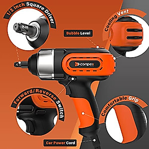 CONPEX Electric Impact Wrench with Detent Ball Anvil, Impact Wrench 1/2 inch 320ft-lbs Max Torque 12V Corded Impact Gun 2 Impact Sockets Brushless Power Impact Gun Pistola De Impacto