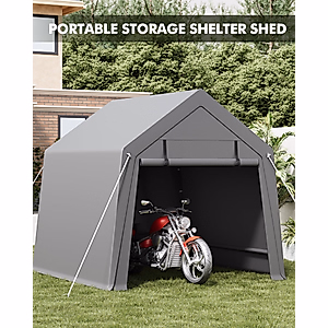 GarveeLife 6 x 8 ft Carport Storage Shed, Portable Garage with Roll-up Zipper Door, Heavy Duty Waterproof Tarp, Storage for Motorcycle, Bike, Firewood, Garden Tools