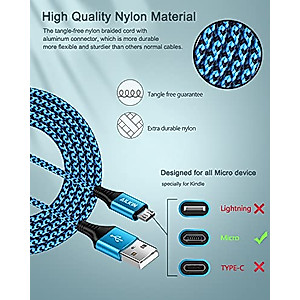 4-in-1 Android Chargers, USB Wall Charger + Micro USB Cable Multipack Fast for Samsung Galaxy S7 S6 J8 J7 J3, Kindle Fire Old Version Paperwhite Kids e-Reader Stick, Long USB A to Micro B Cords 6 Ft