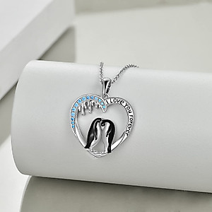 Penguin Jewelry Necklace Gifts for Mom Her Sterling Silver I Love You Forever Penguin Heart Pendant Necklace for Women Mom Mother Daughter