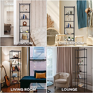 NChanmar 6-Tier Metal Shelving Unit Storage Shelves Metal Shelves 64"x17"x12" Heavy Duty Metal Storage Rack Wire Rack NSF Height Adjustable for Home Kitchen Bathroom Garage Shelving(Black)