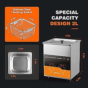 Ultrasonic Cleaner 2L with Heater and Timer, Ultrasonic Cleaning Machine with 40kHz SUS 304 Stainless Steel, Sonic Cavitation Machine with Digital Control for Professional Jewelry Watch Glasses