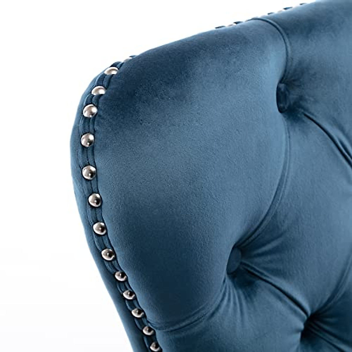 ZHENGHAO Dining Chairs Set of 2, Velvet Upholstered Armless Dining Room Chairs with Wooden Legs, Modern Nailhead Trim Wingback Accent Chair with Ring Pull for Kitchen Bedroom Restaurant, Navy Blue