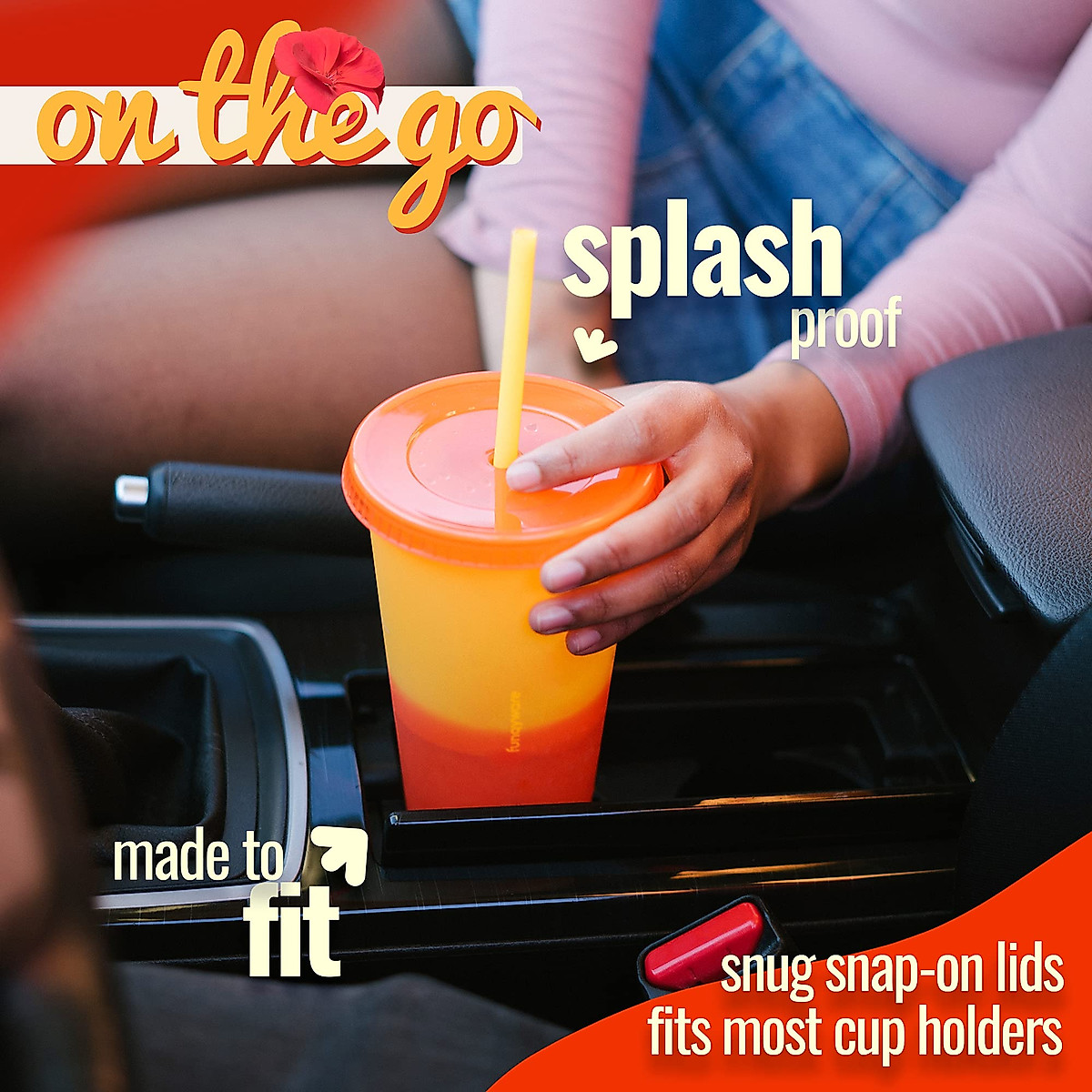 Color Changing Cups with Lids and Straws for Adults - 5 x 24oz Reusable Cups with Lids and Straws, Bulk Plastic Cups with Lids and Straws for Kids Women, Cold Iced Coffee Cups & Party Water Tumbler