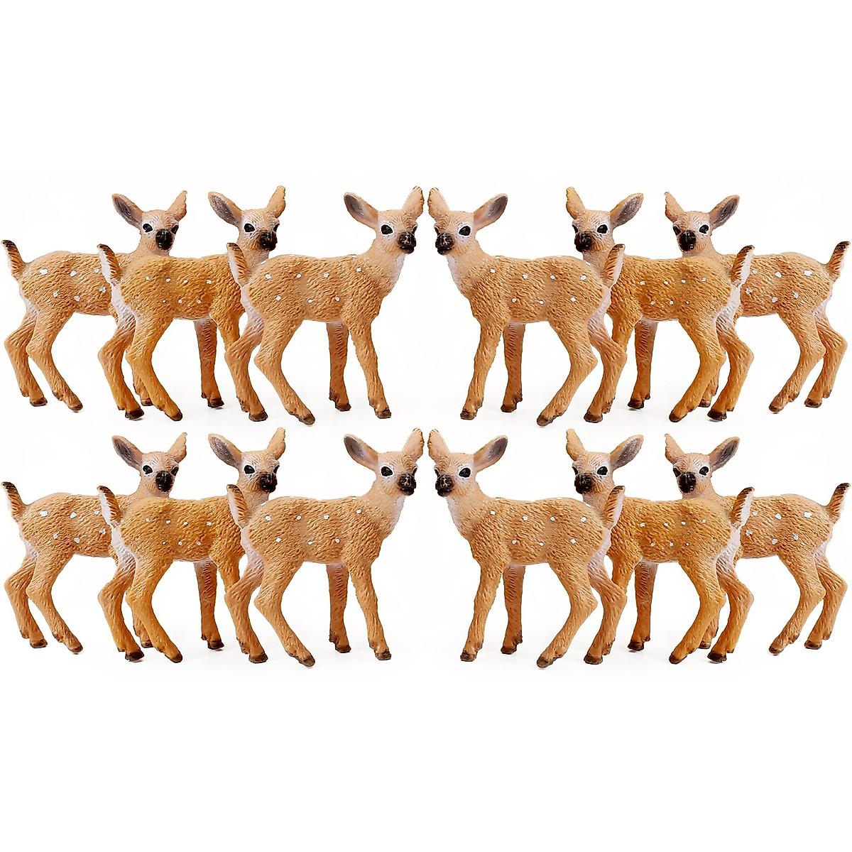 RESTCLOUD 12Pcs Deer Figurines Cake Toppers, Deer Toys Figure, Small Woodland Animals Set of 12 Fawn
