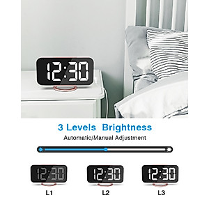Digital Alarm Clock,7 Inch LED Mirrored Large Display, with Dual USB Charger Ports,Auto Dim,Snooze Function,Modern Desk Wall Electronic Clocks for Bedroom Living Room Office - Rose Gold