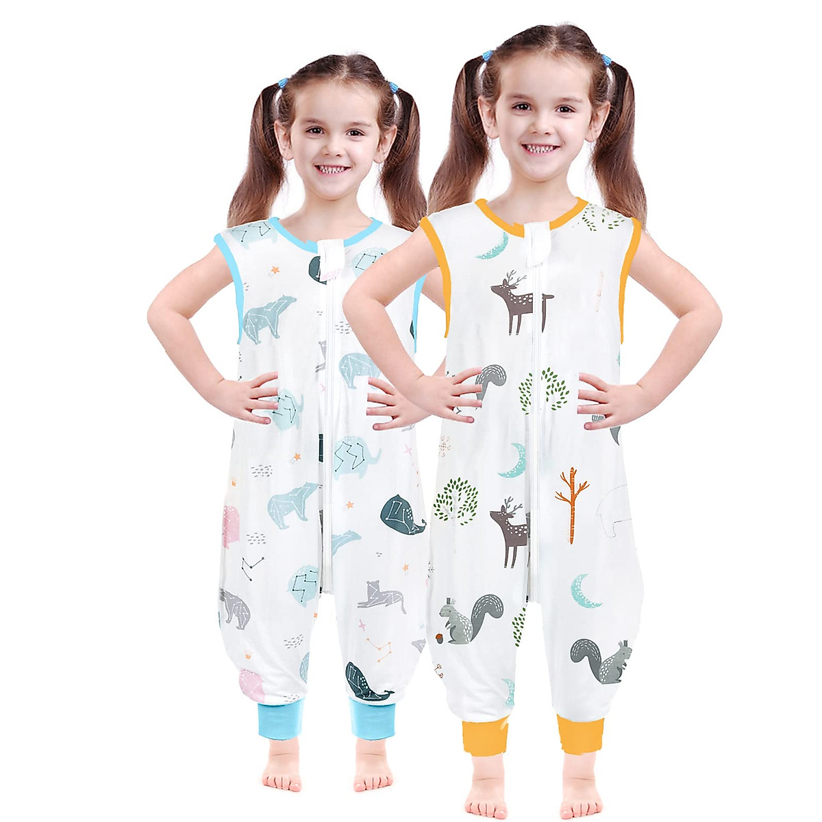 Reinewol Toddler Sleepsack,TOG 1.0 Sleep Bag with Feet,Baby Sleeveless Sleep Sack with Zipper 2-Pack(Multicolor, Large)