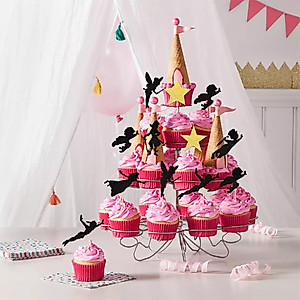 24 PCS Peter Pan Cupcake Toppers Glitter Star Do Not Grow Up Night Fairy Tales Neverland Elf Girl Cupcake Picks for Baby Shower Birthday Party Cake Decorations Supplies Gold Black