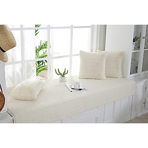 Dxcaicc Bay Window Seat Cushion Indoor Short Plush Tatami Cushion Pad Non-Slip Bay Window Mat Bay Window Bench Seat Cushion for Home Bedroom Living Room,White,60x150cm