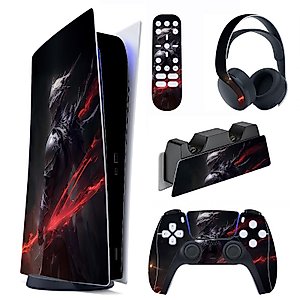 PlayVital Colorful Triangle Full Set Skin Decal for ps5 Console Digital Edition, Sticker Vinyl Decal Cover for ps5 Controller & Charging Station & Headset & Media Remote