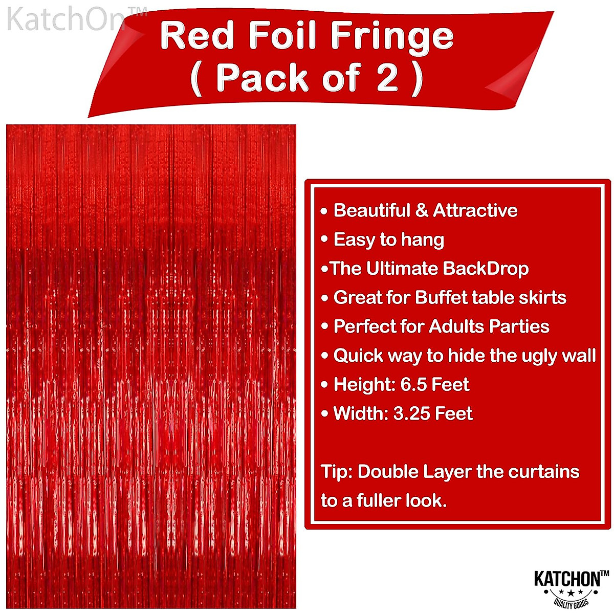 KatchOn, Red Streamers Party Decorations - XtraLarge 3.2x6.5 Feet, Pack of 2 | Red Backdrop for Red Birthday Decorations | Christmas Backdrop, Christmas Decorations | Red Party Decorations, Red Decor