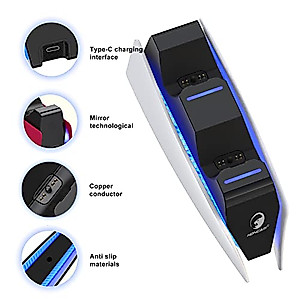 Ps5 Controller Charging Station,Playstation 5 Controller with Fast Switch Dock AC Adapter,DualSense Controller Station ps5 Stand,Playstation 5 Accessories Dock with LED Charging Display HONCAM-White